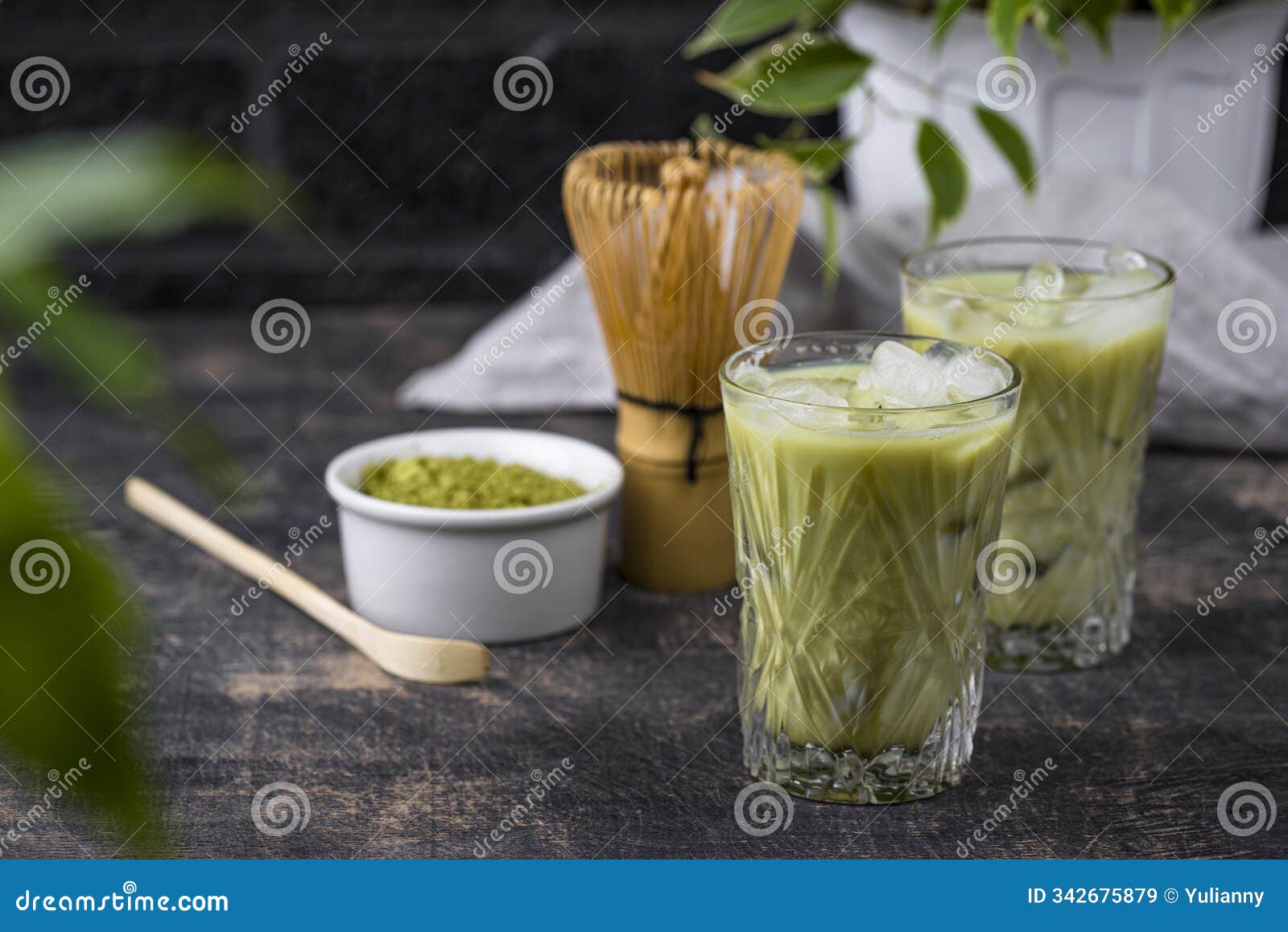 Cold Matcha Tea with Milk and Ice Stock Image - Image of healthy ...