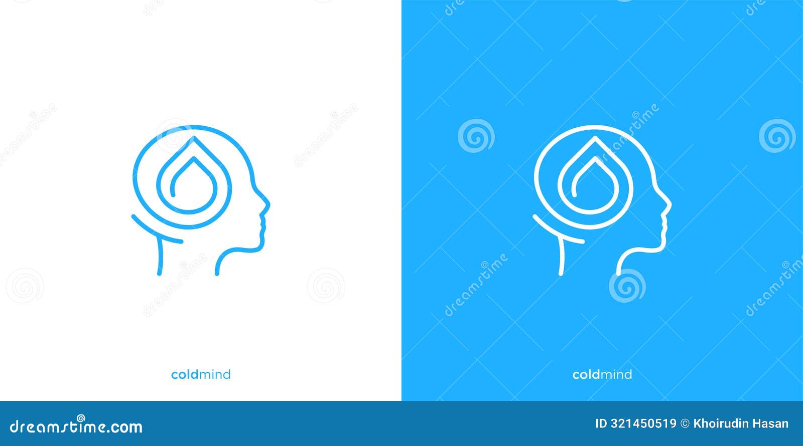 Cold Mind Logo Design. Head and Water Drop with Line Art Outline Style ...
