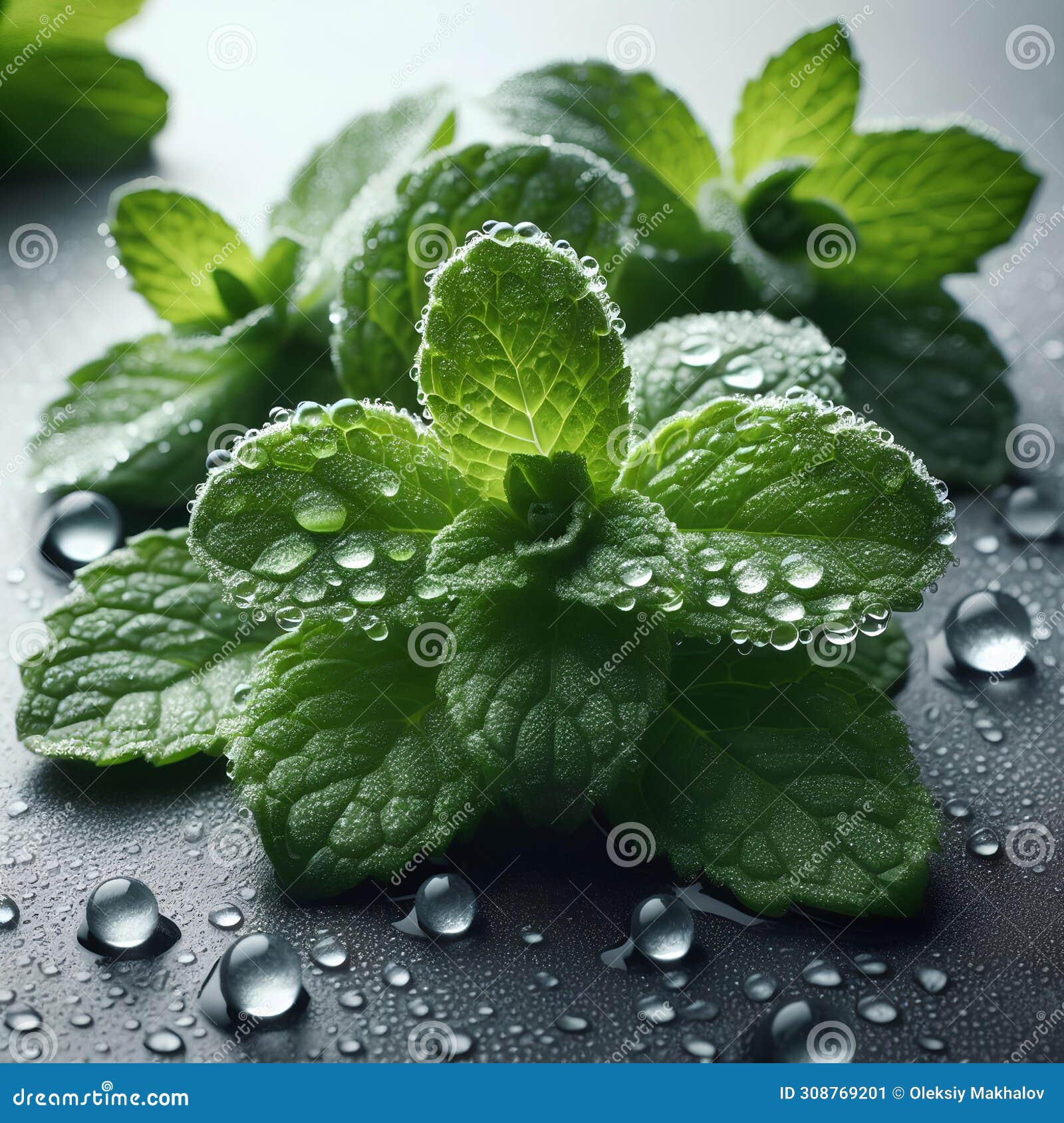 Cold Mint Herb with Large Drops of Condensation on Them on White ...