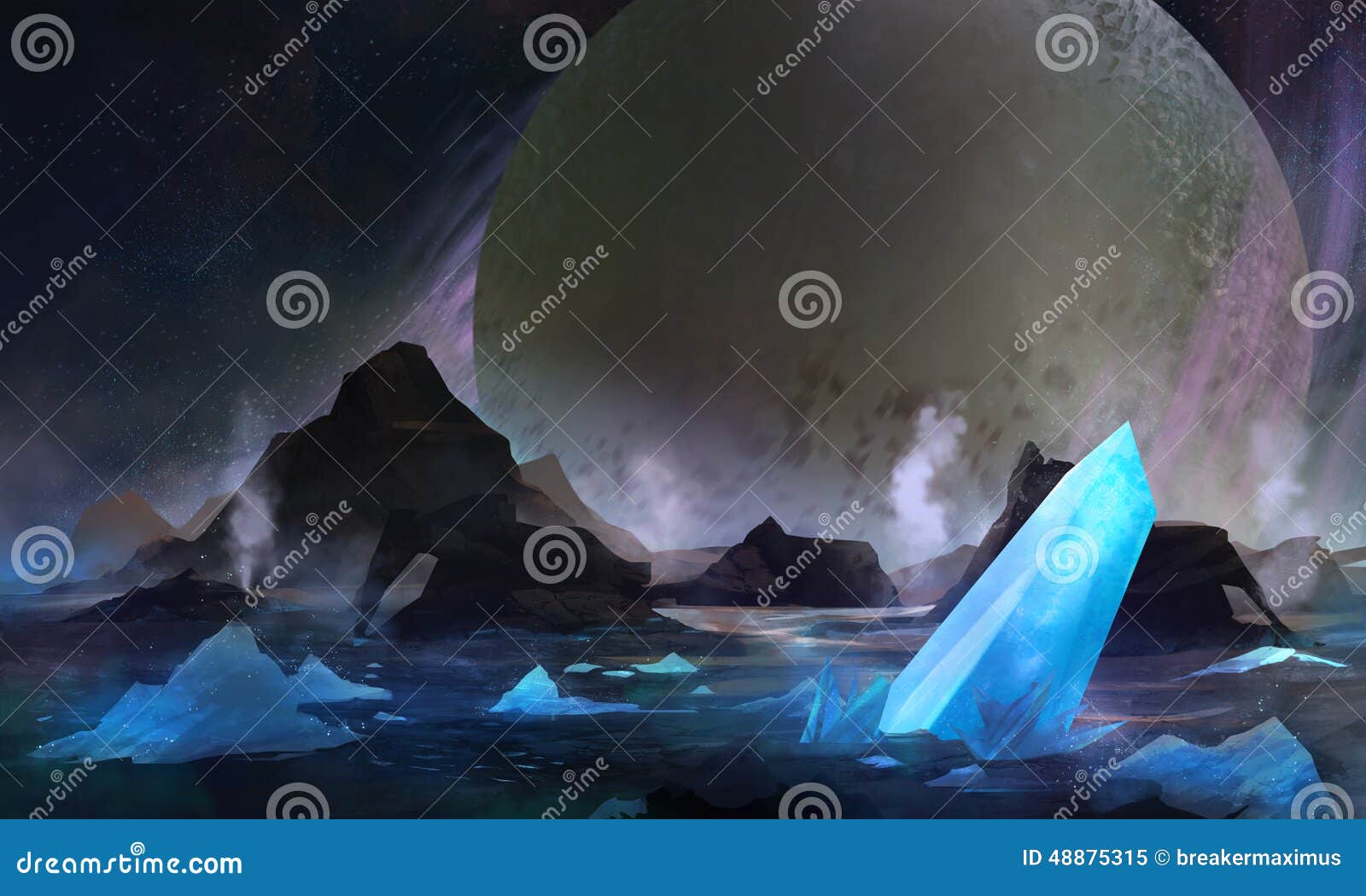Space Sci-fi Alien Cold Planet. Stock Illustration - Illustration of ...