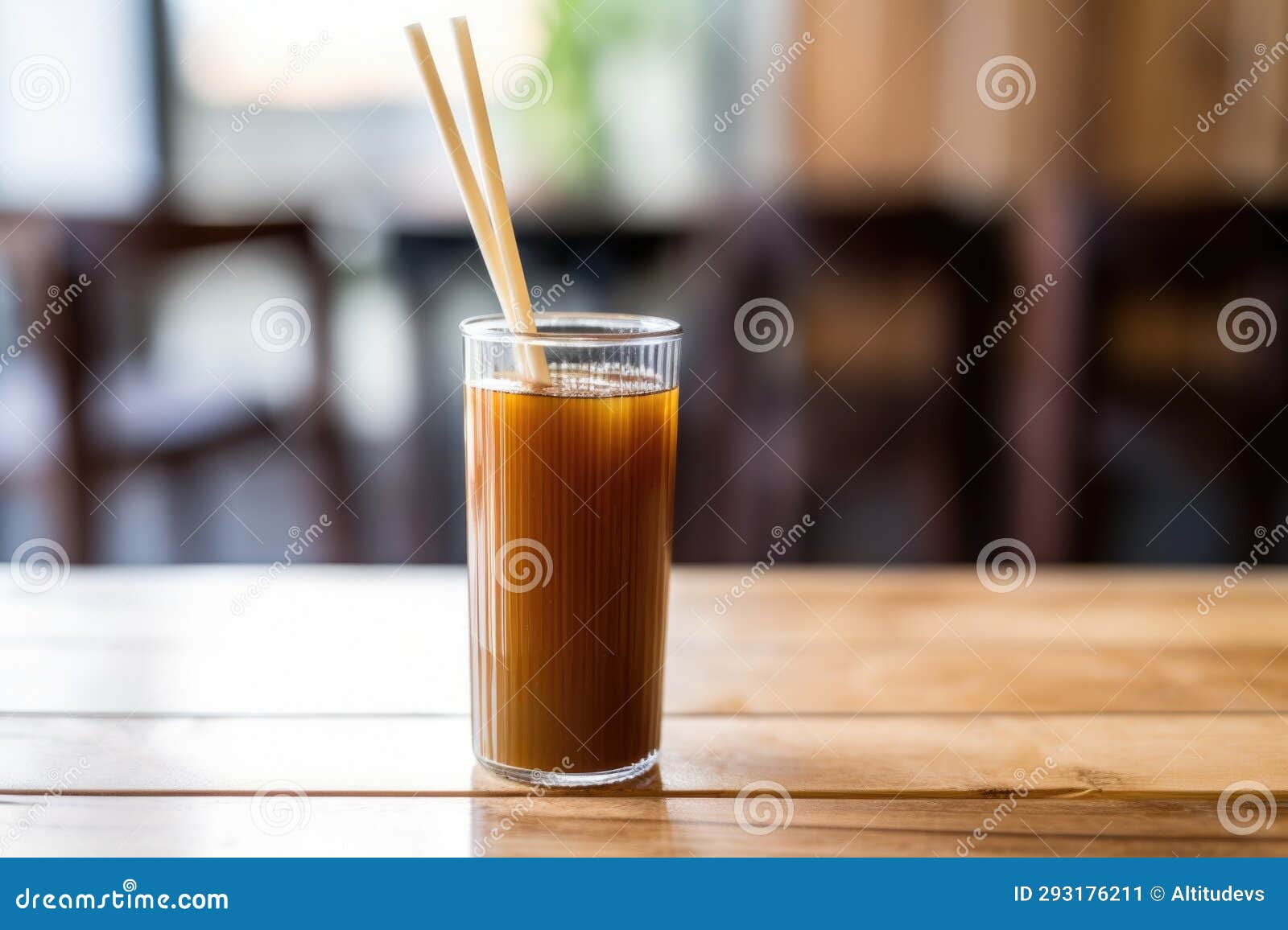 Cold Pressed Juice In A Tall Glass With A Metal Straw Stock Image