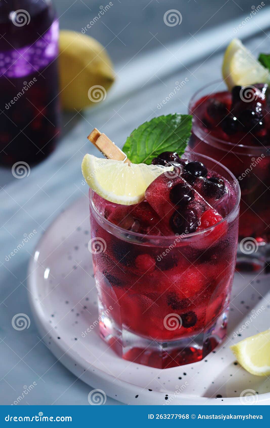 Cold Refreshing Drink with Fresh Berry and Ice Stock Photo - Image of ...