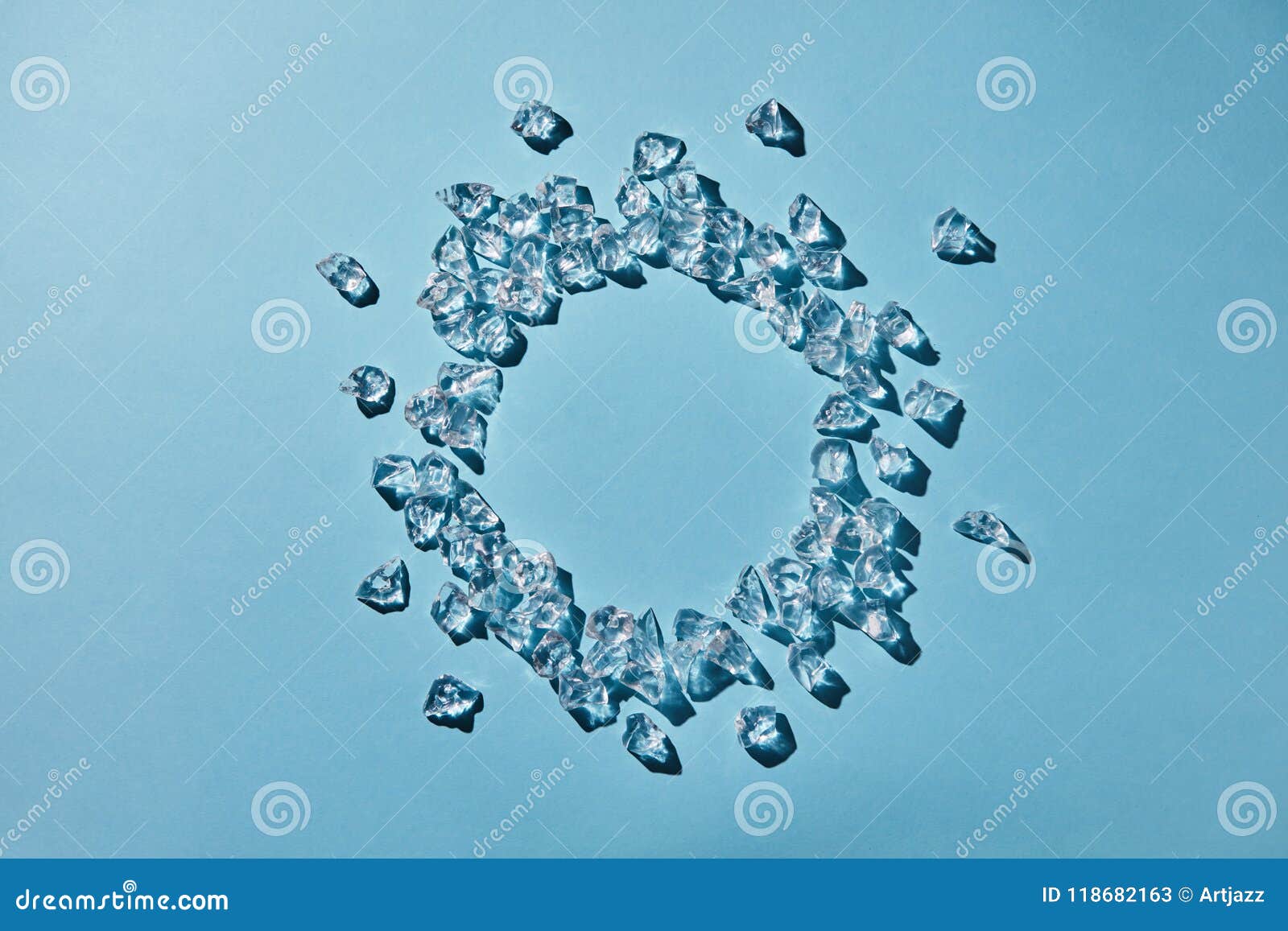 Beautiful Round Frame of Ice Cubes on a Blue Background. Flat Lay Stock ...