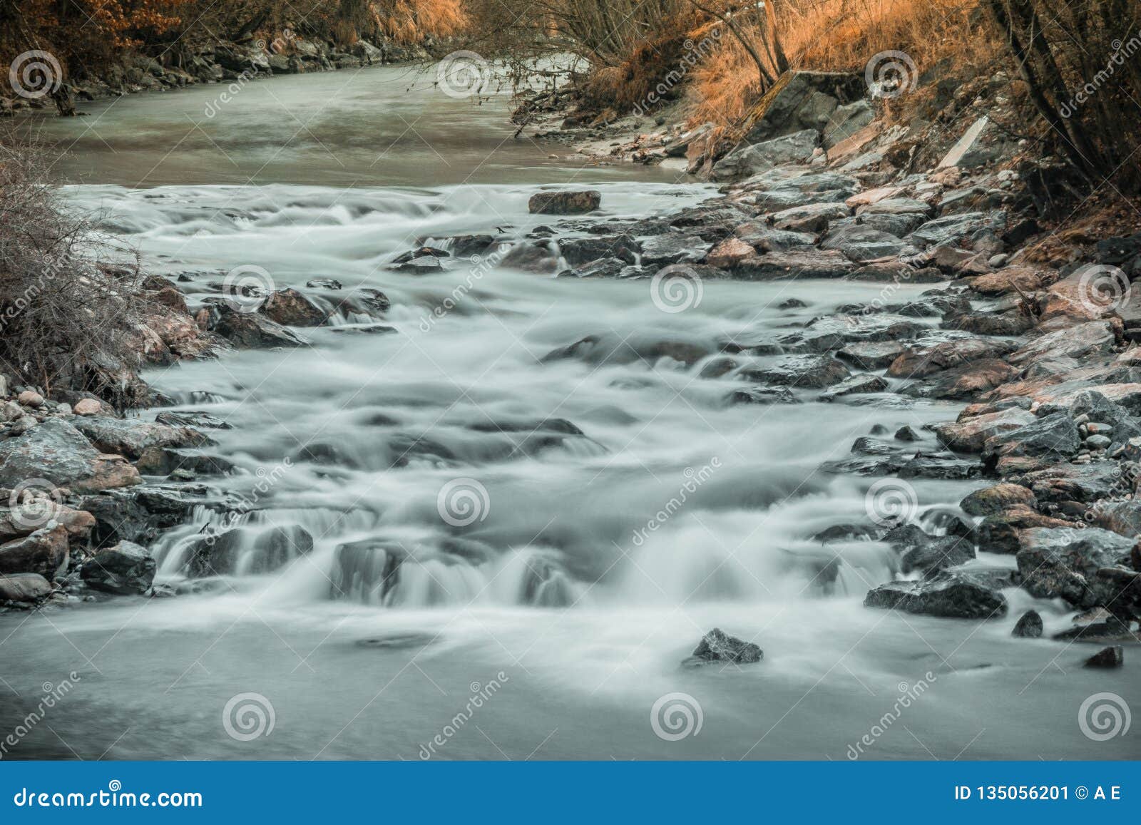 Cold River morning stock image. Image of reflection - 135056201