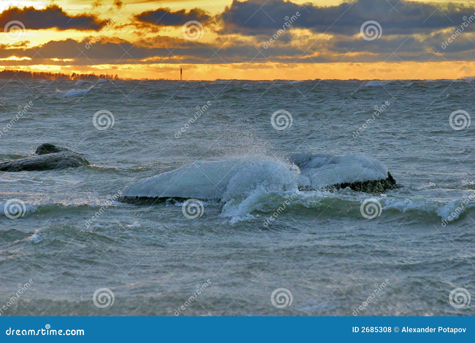 Cold sea sunset stock photo. Image of rock, gold, scenics - 2685308