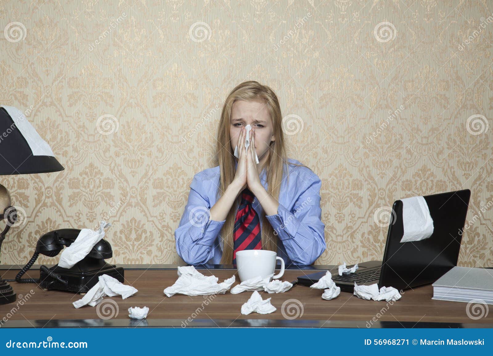 Cold secretary at work stock image. Image of beautiful - 56968271