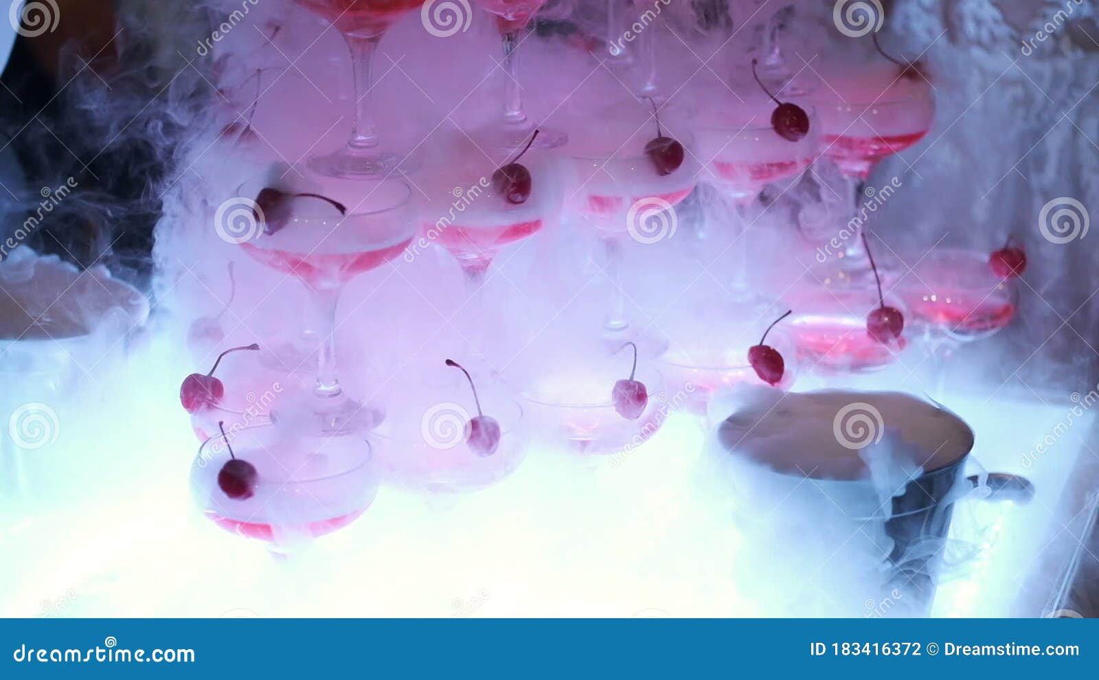 Cold Smoke on the Buffet Table. Alcoholic Beverages with Cherries Stock ...