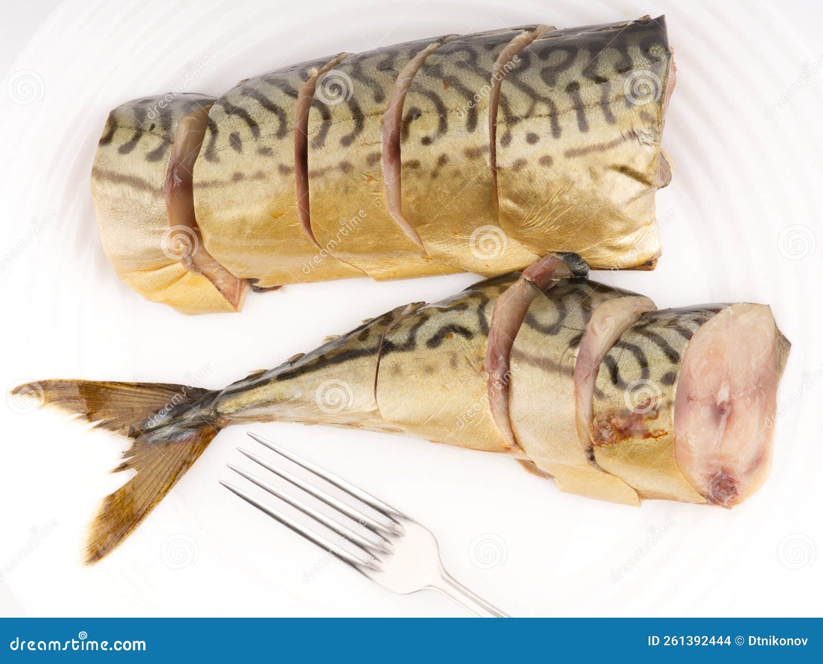 Cold Smoked Chopped Fish on a White Plate with Fork Stock Photo - Image ...