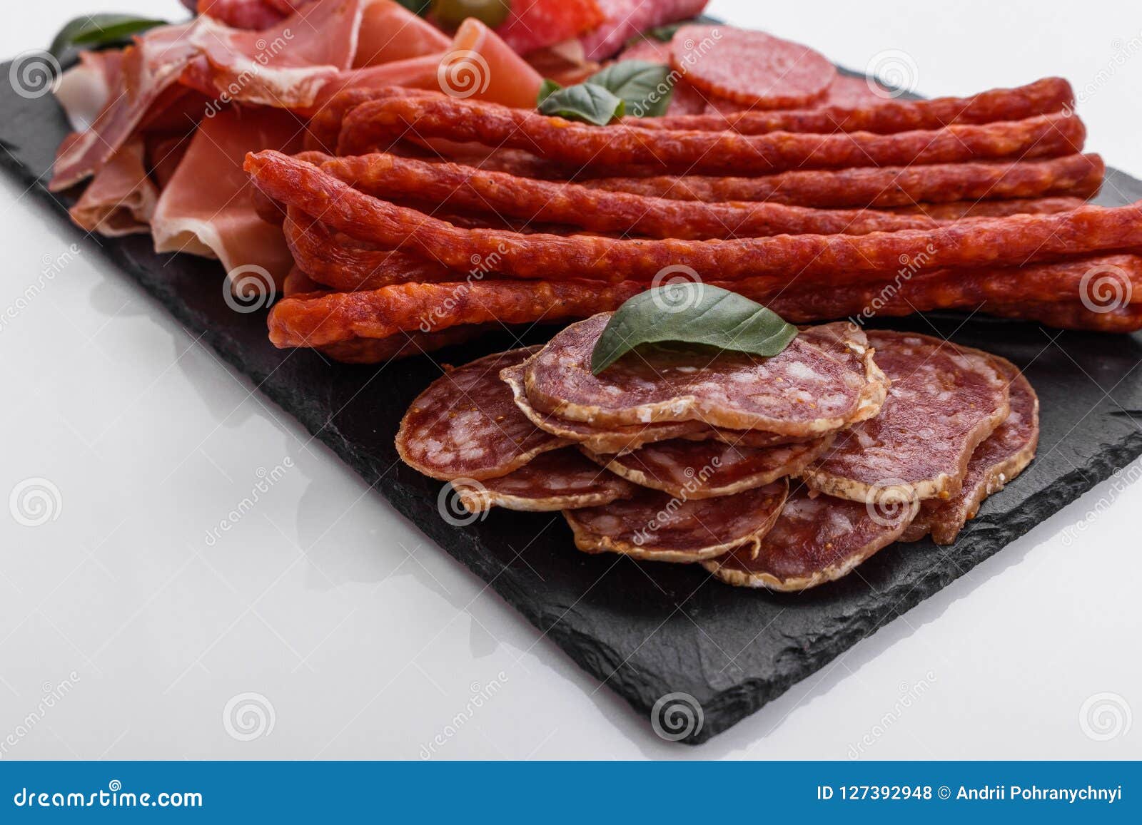 Cold Smoked Meat Plate on a White Background Stock Photo - Image of ...