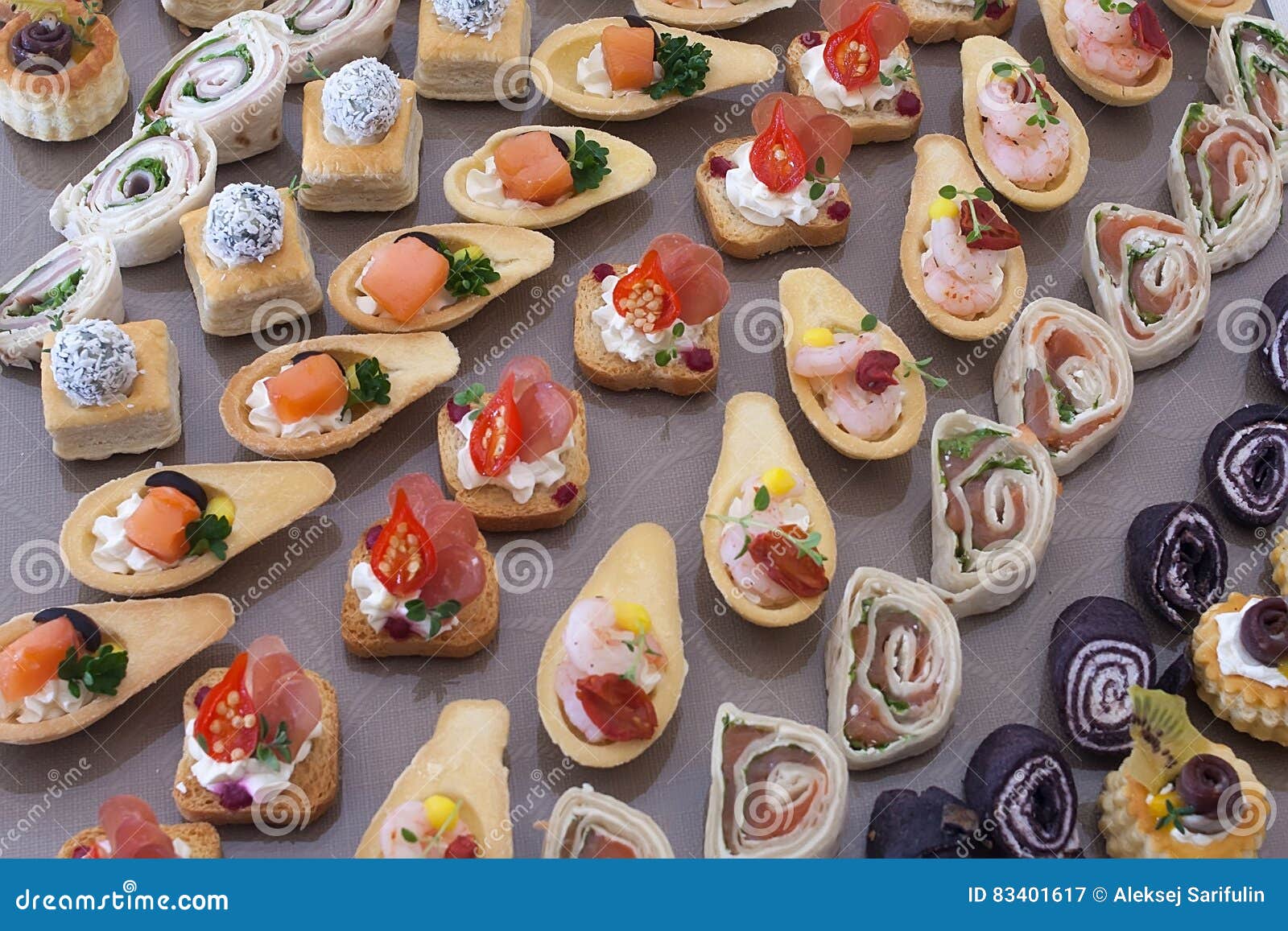 Cold snacks canape stock image. Image of gourmet, canapes - 83401617