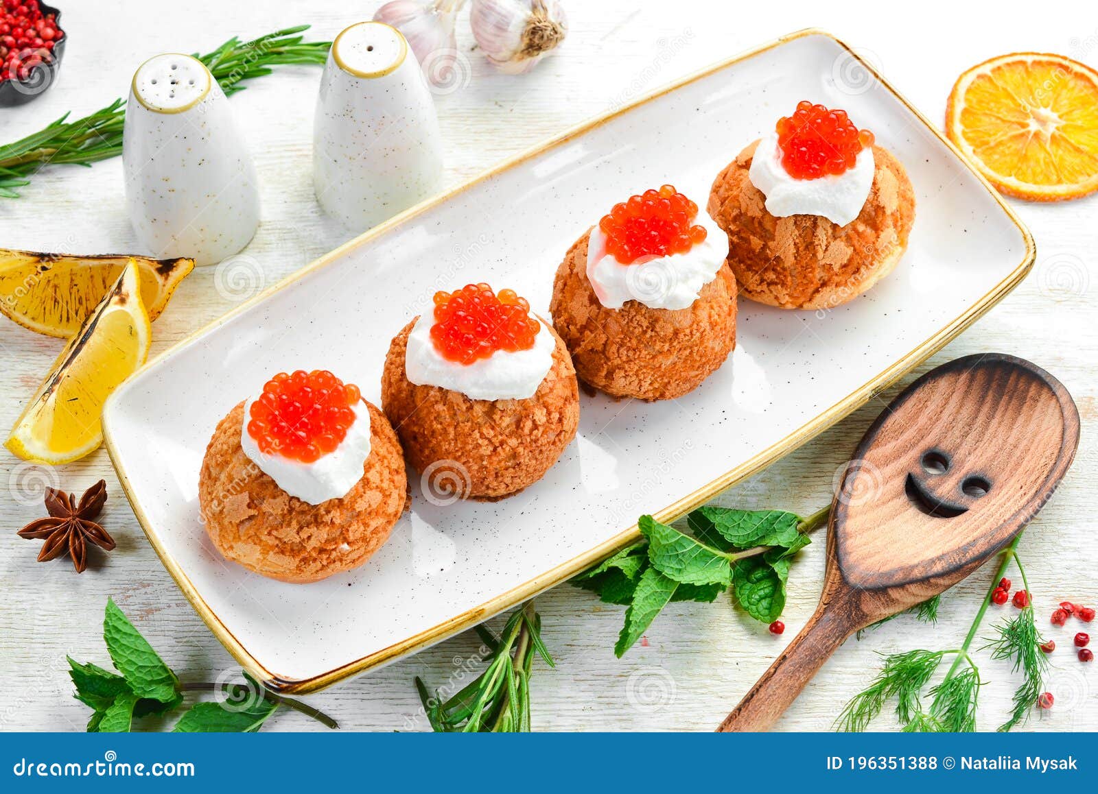 Cold Snacks. Eclair with Cheese and Red Caviar. Caviar Sandwich. Top ...