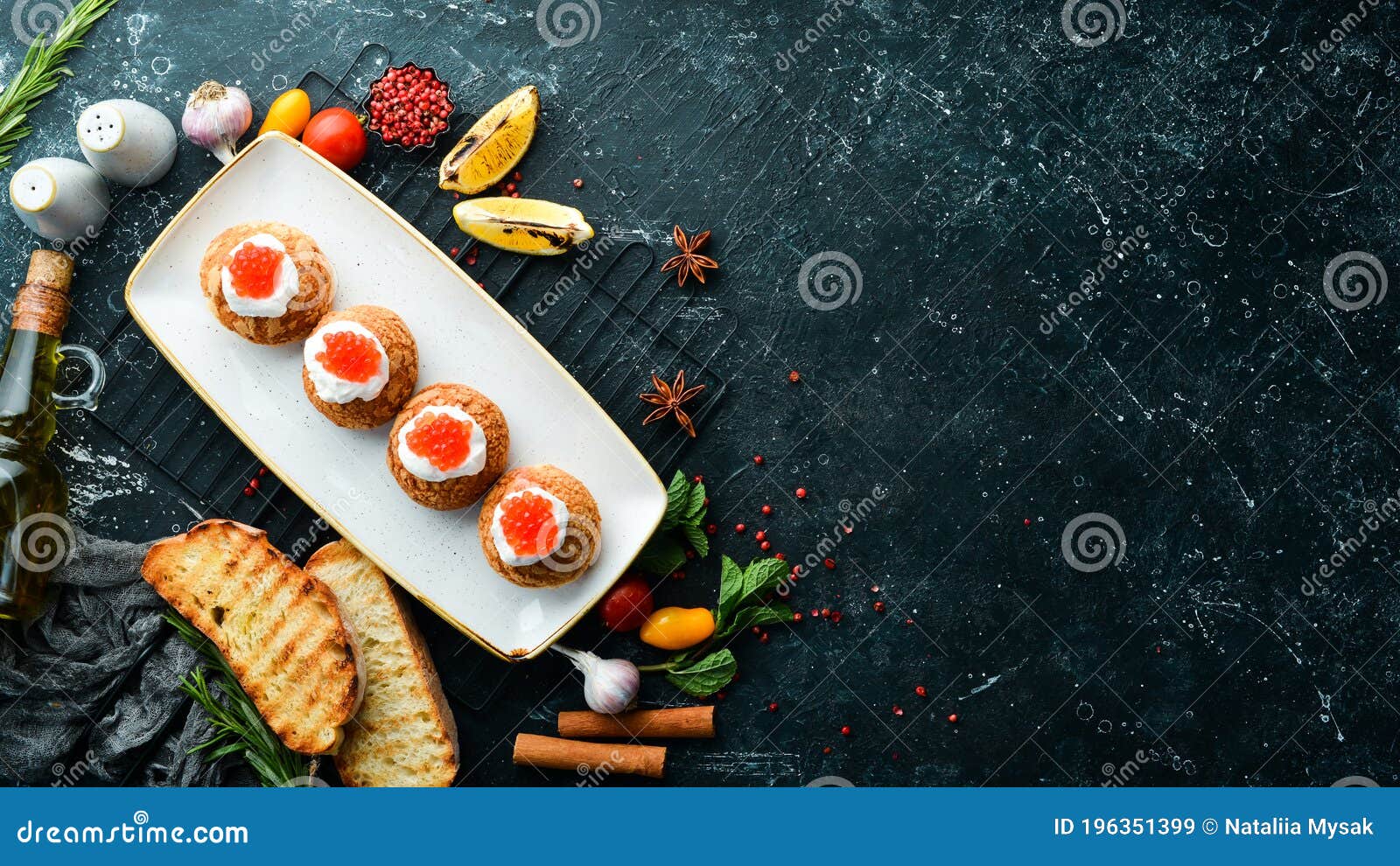 Cold Snacks. Eclair with Cheese and Red Caviar. Caviar Sandwich. Top ...