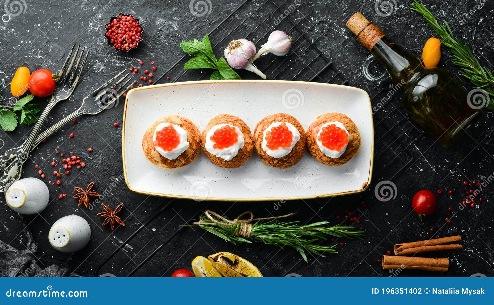 Cold Snacks. Eclair with Cheese and Red Caviar. Caviar Sandwich. Top ...