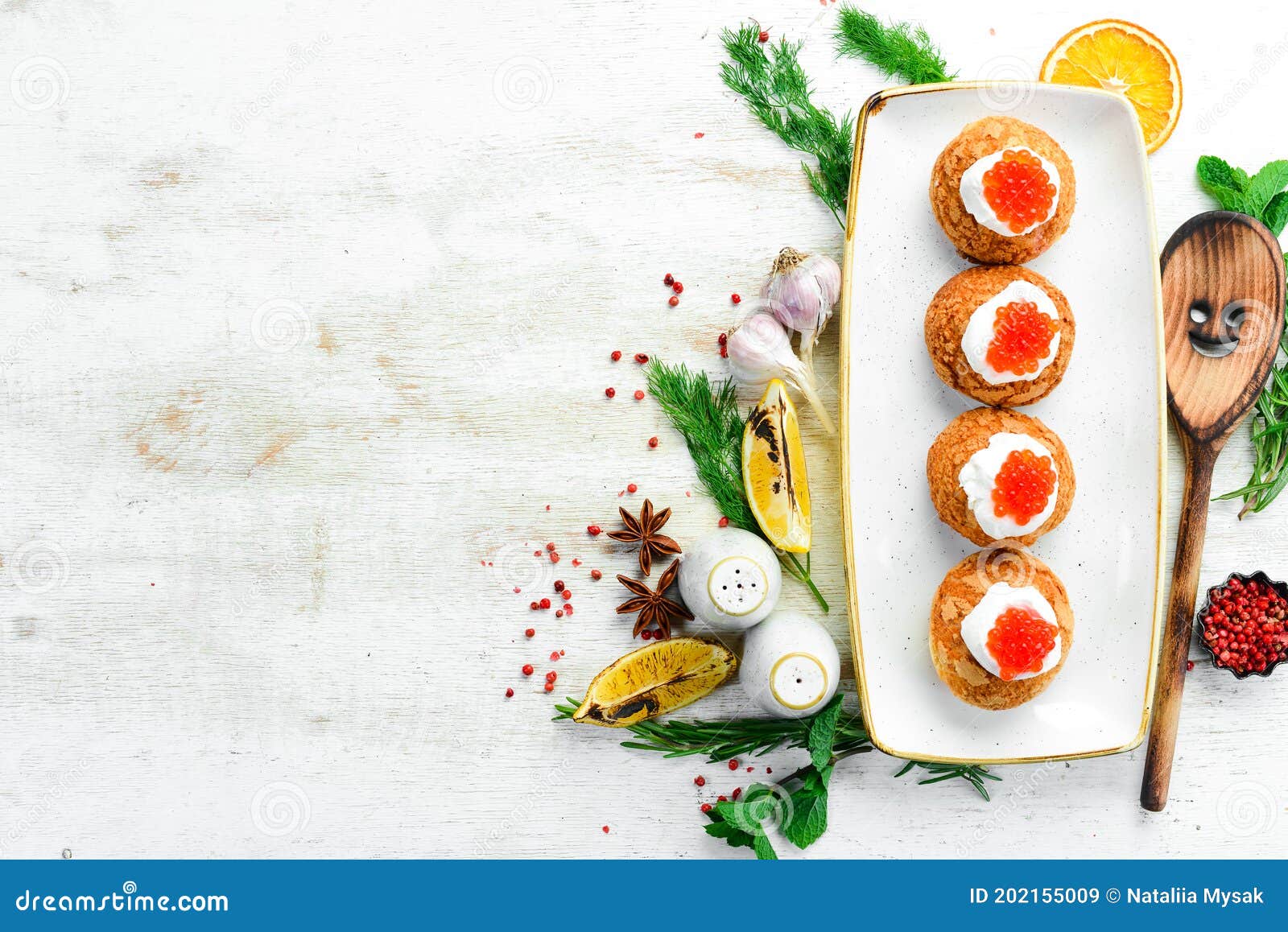 Cold Snacks. Eclair with Cheese and Red Caviar. Caviar Sandwich. Top ...