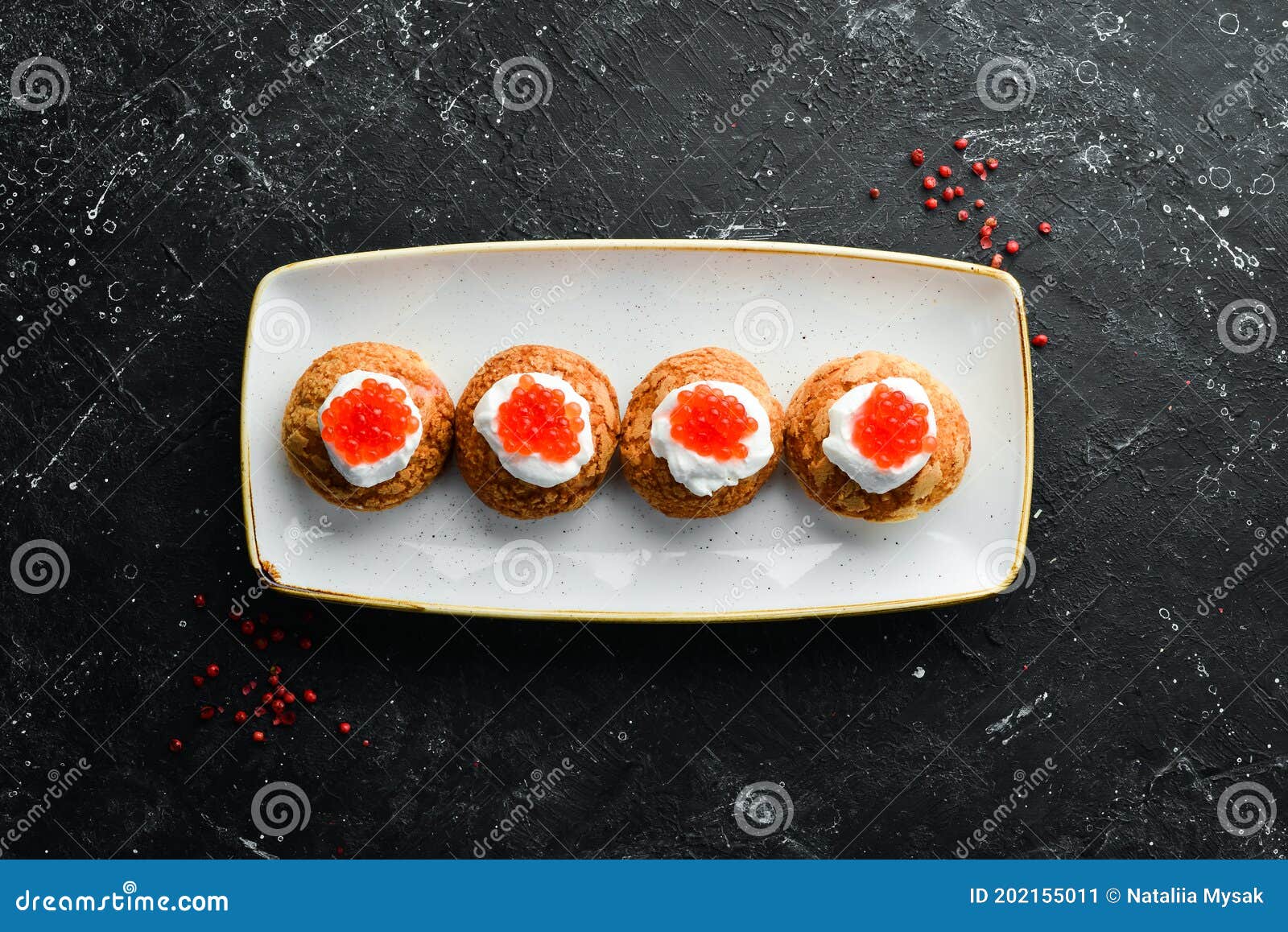 Cold Snacks. Eclair with Cheese and Red Caviar. Caviar Sandwich. Top ...