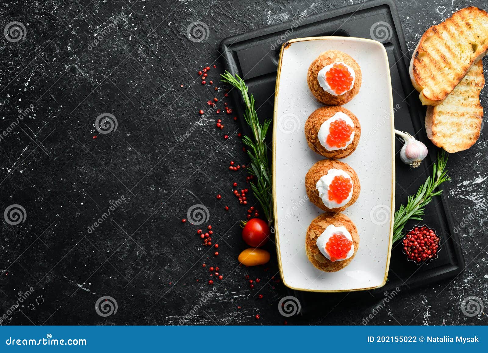 Cold Snacks. Eclair with Cheese and Red Caviar. Caviar Sandwich. Top ...