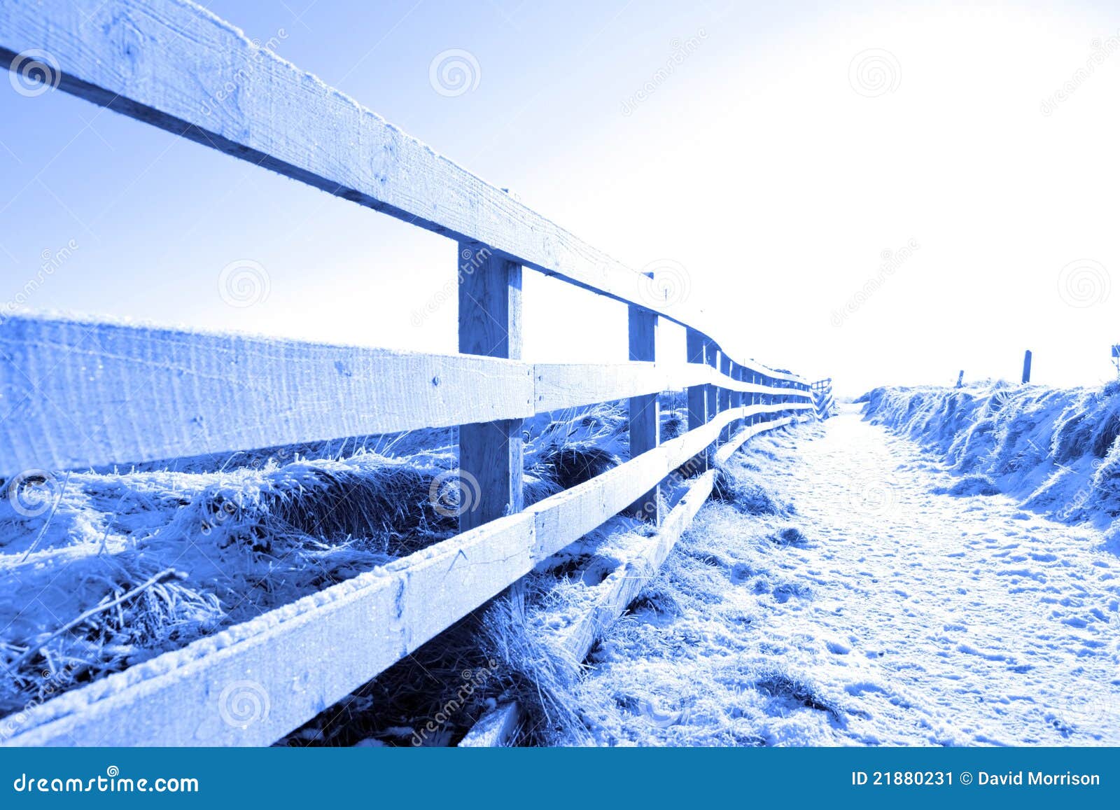 Cold Snow Covered Path on Cliff Fenced Walk Stock Image - Image of path ...