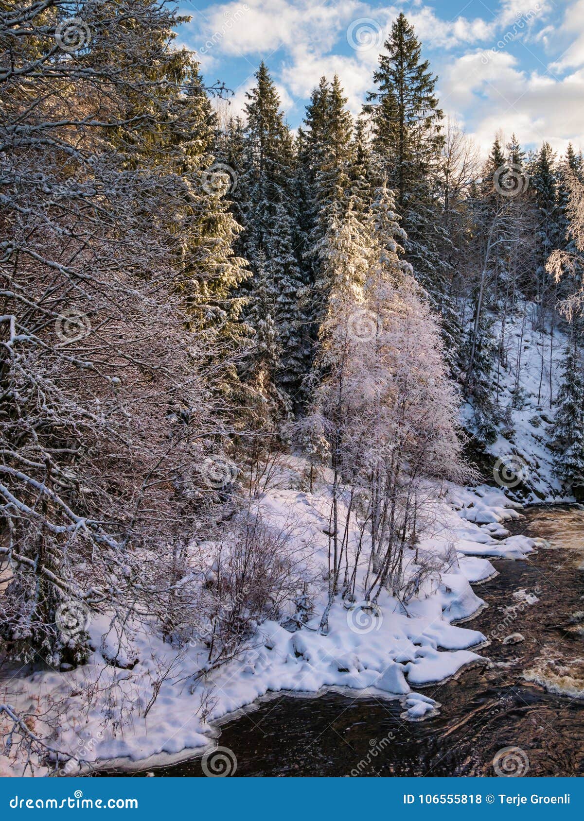 The Cold Snow Winter River in Evening Light Stock Photo - Image of ...