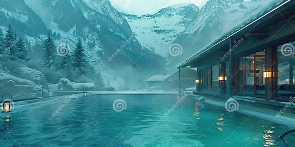 The Cold Spa in the Mountains Alpine Chalets Stock Photo - Image of ...