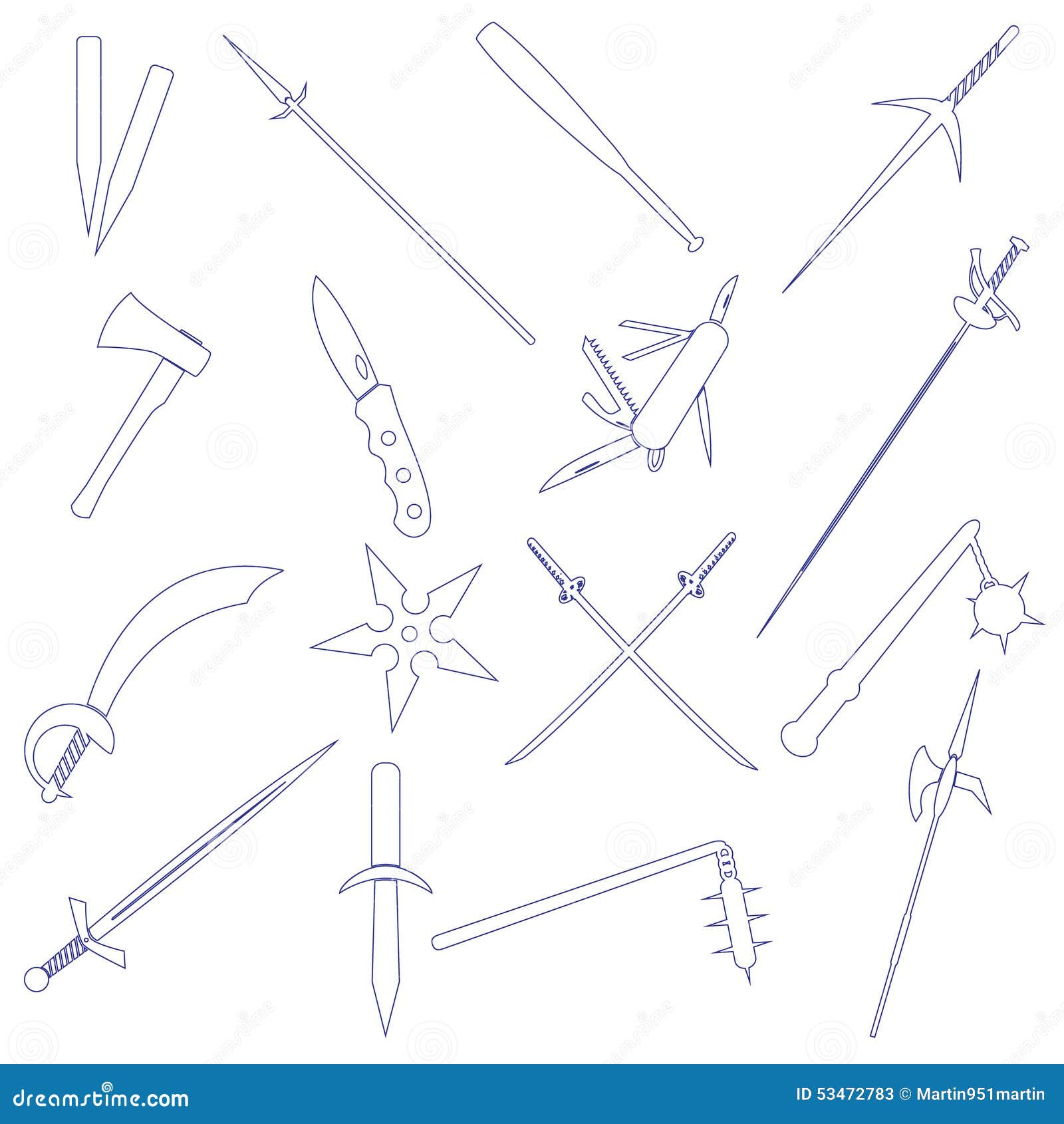 Cold Steel Weapons Simple Outline Icons Stock Vector - Illustration of ...