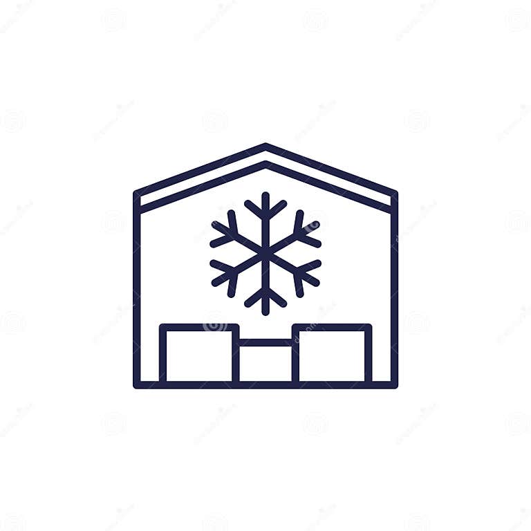 Cold Storage Icon with a Warehouse, Line Vector Stock Illustration ...