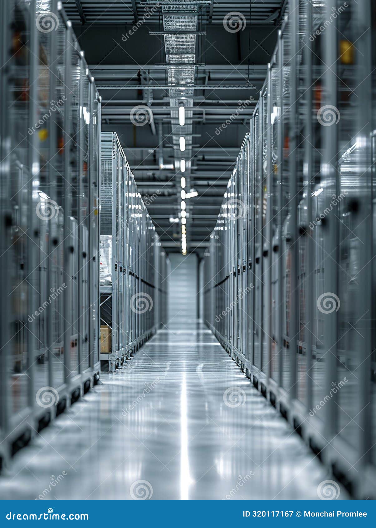Cold Storage Room with Stacked Silver Racks, Precision Temperature ...
