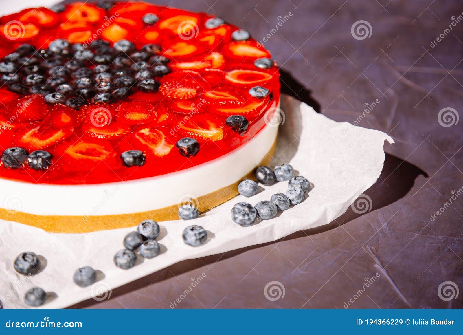 Cold Strawberry and Blueberry Cheesecake Stock Image - Image of ...