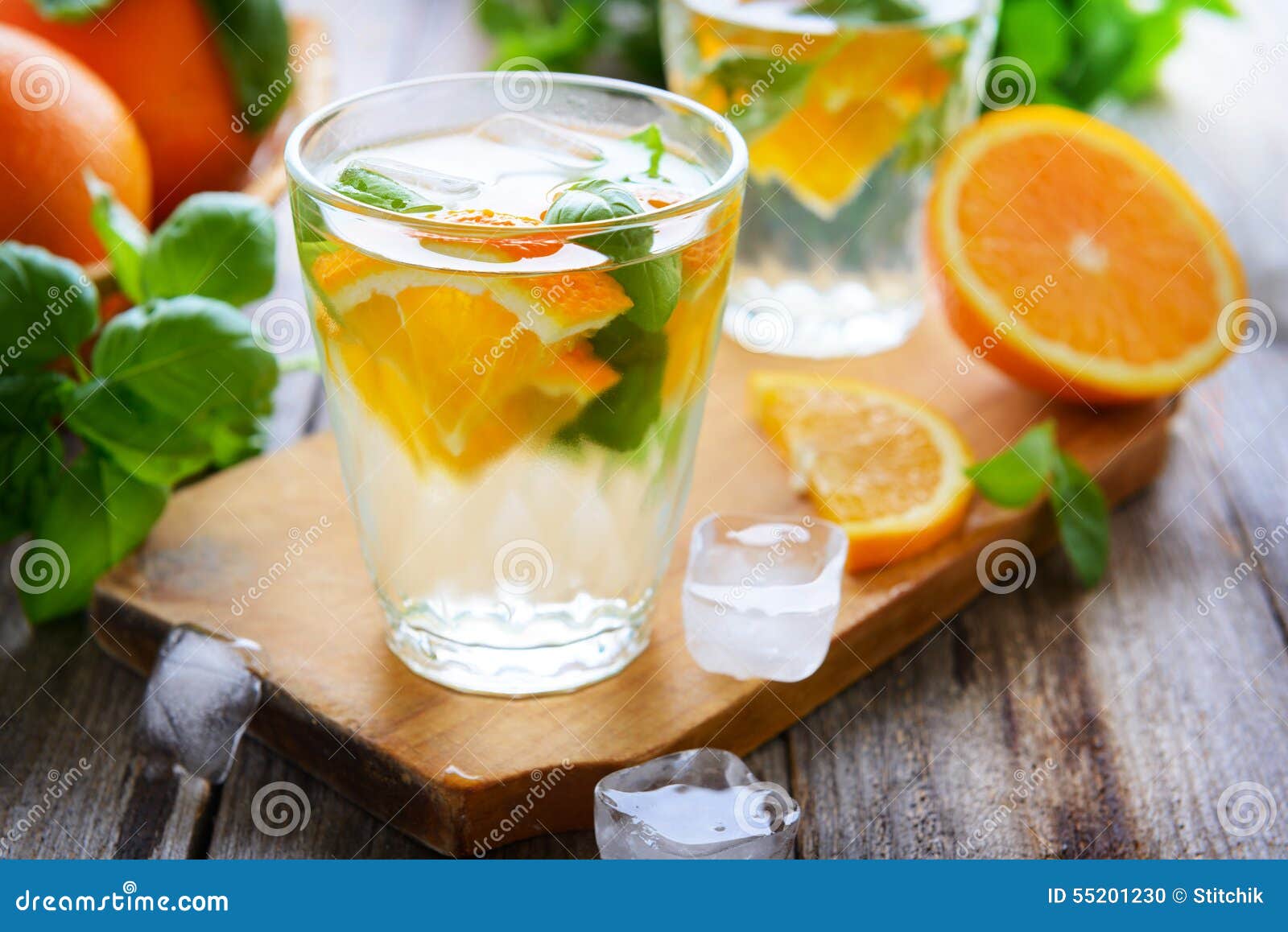 Cold Summer Soft Drink with Orange and Basil Stock Photo - Image of ...