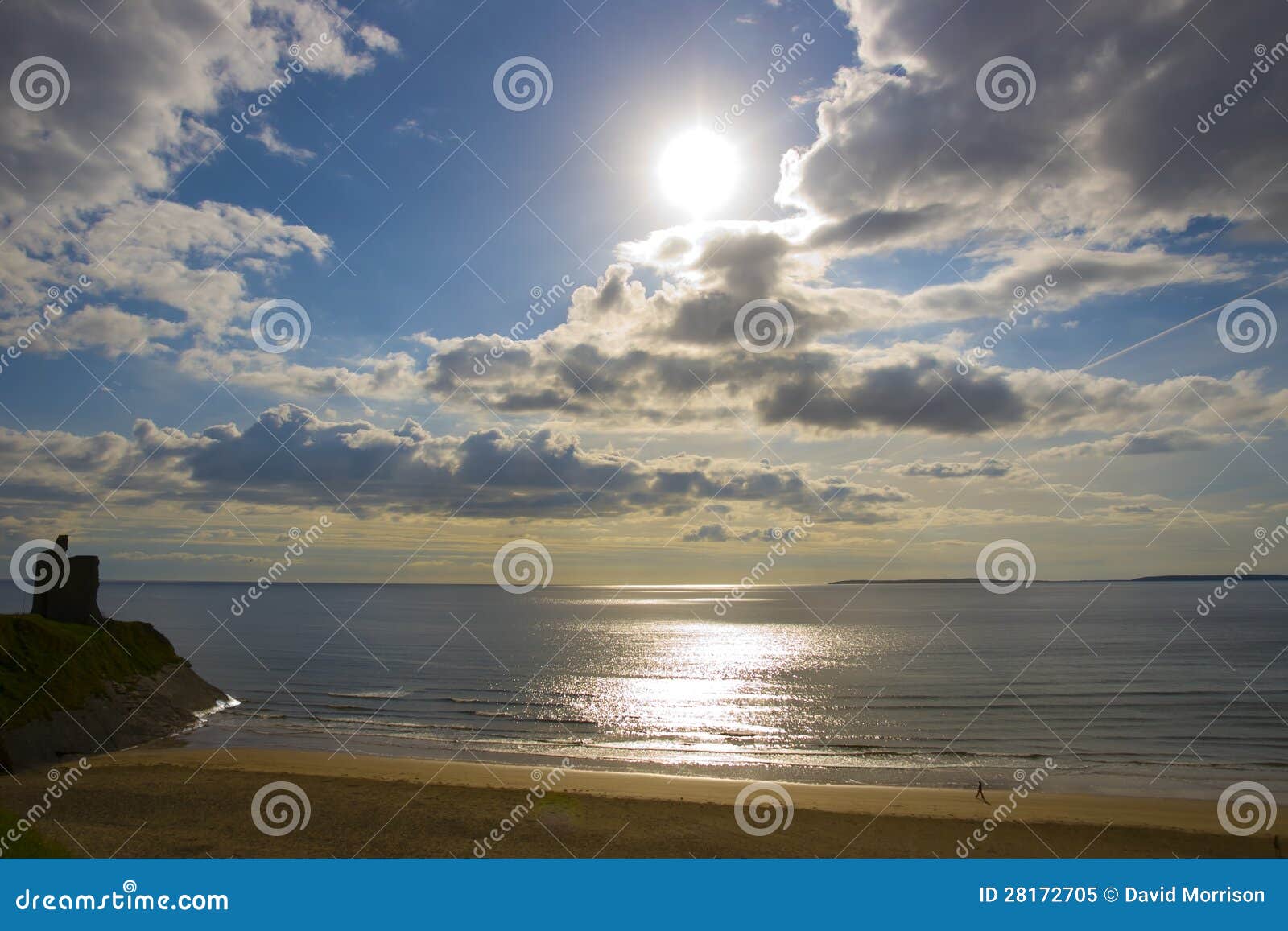 Cold Sun Over the Ballybunion Beach and Castle Stock Image - Image of ...