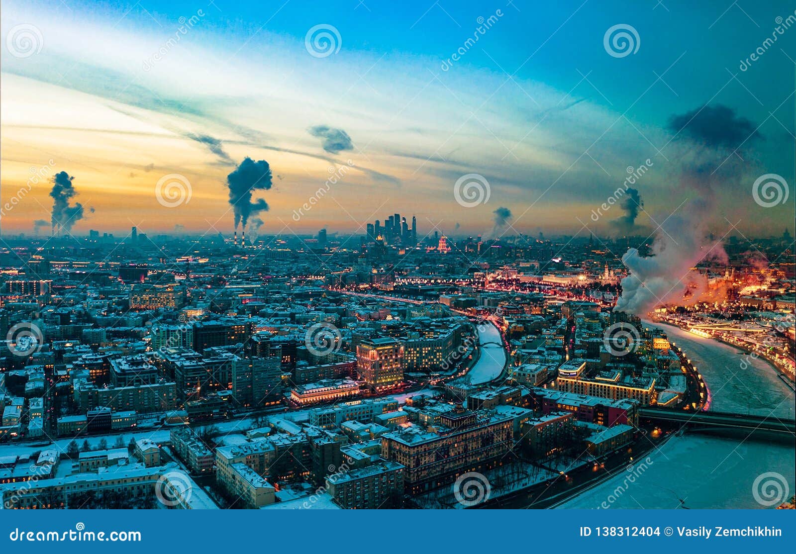 Cold sunset stock photo. Image of russia, drone, city - 138312404