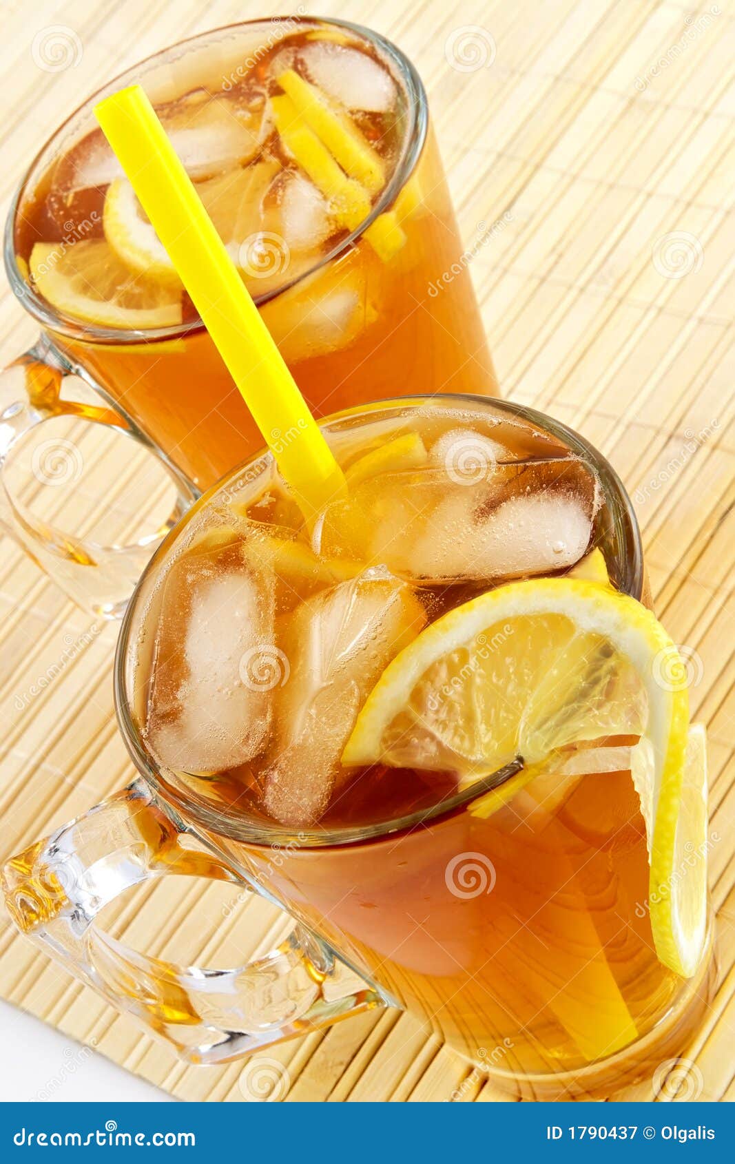 Cold Tea with Cubes of an Ice and a Lemon Stock Image - Image of party ...
