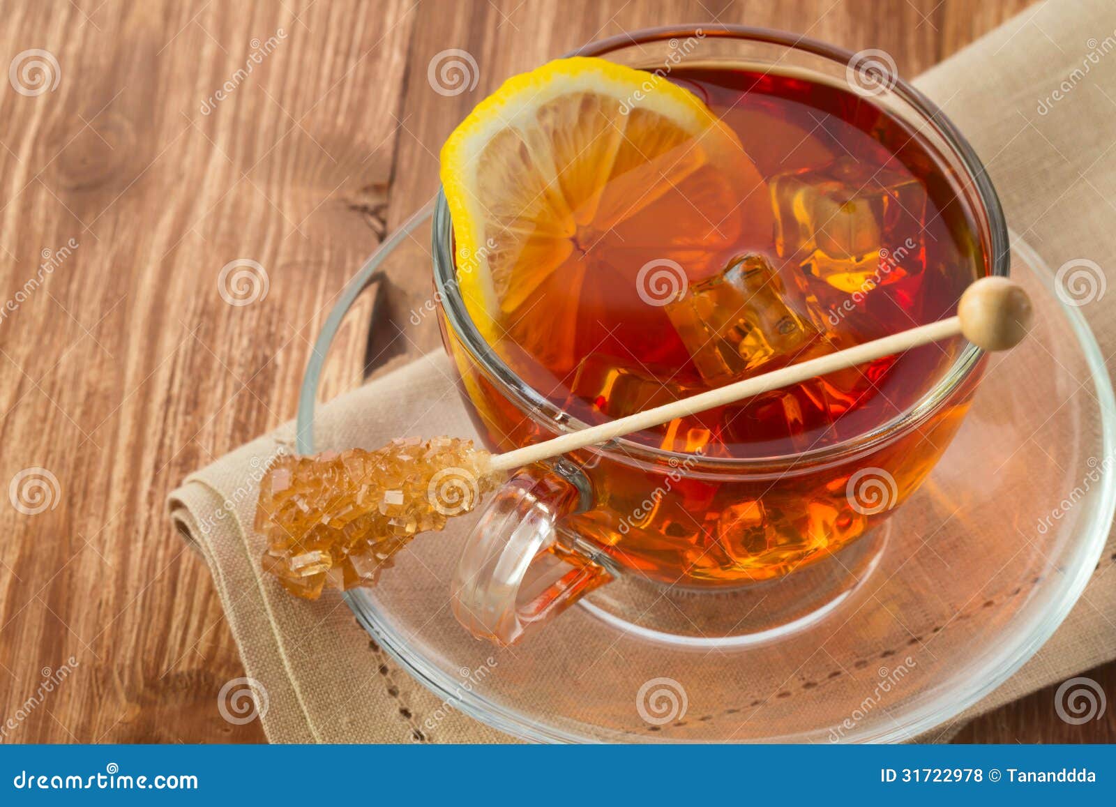 Cold Tea with Ice Cube, Lemon and Sugar Stock Photo - Image of orange ...