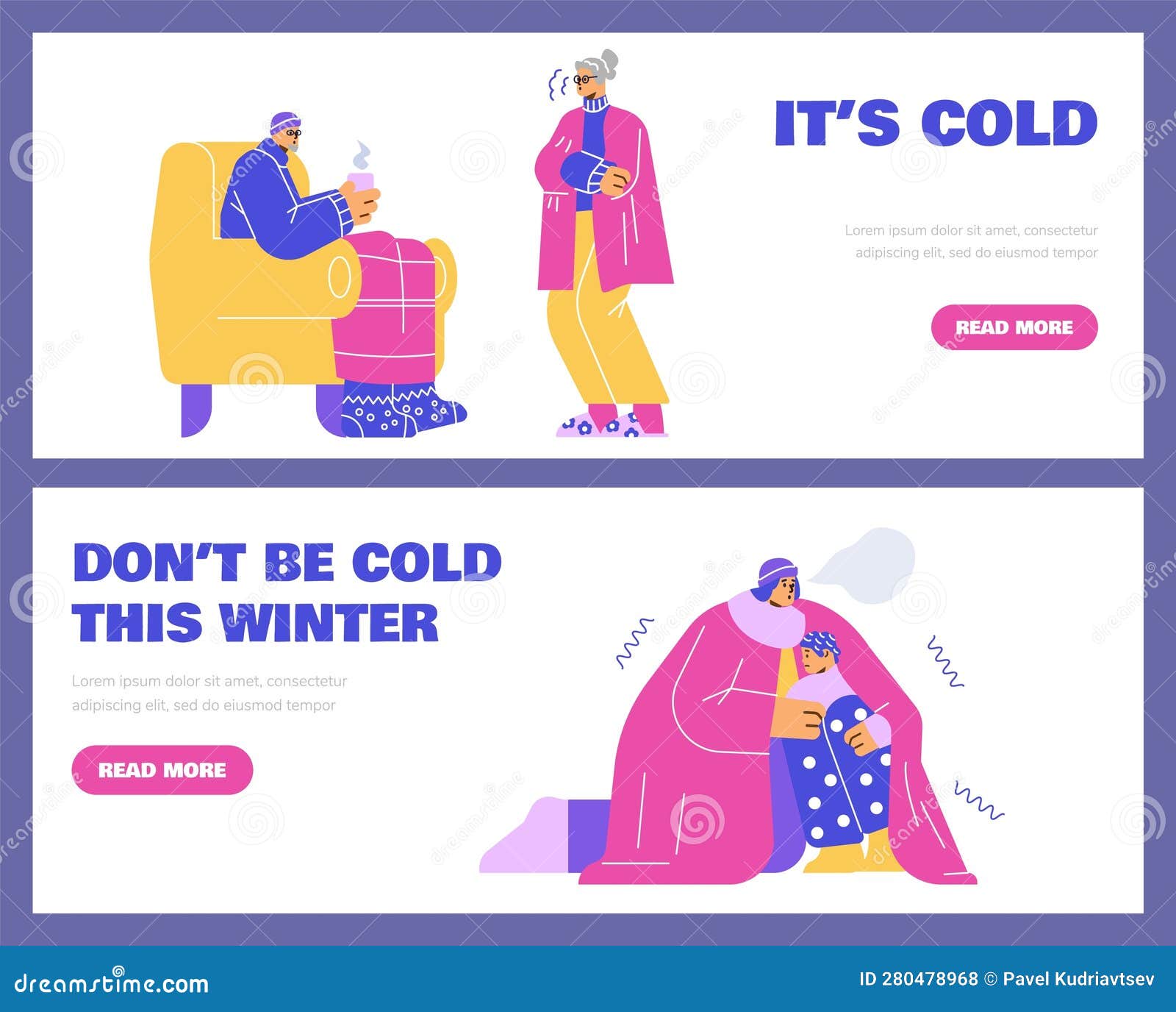 Cold Temperature in Winter, Web Banners Set - Flat Vector Illustration ...