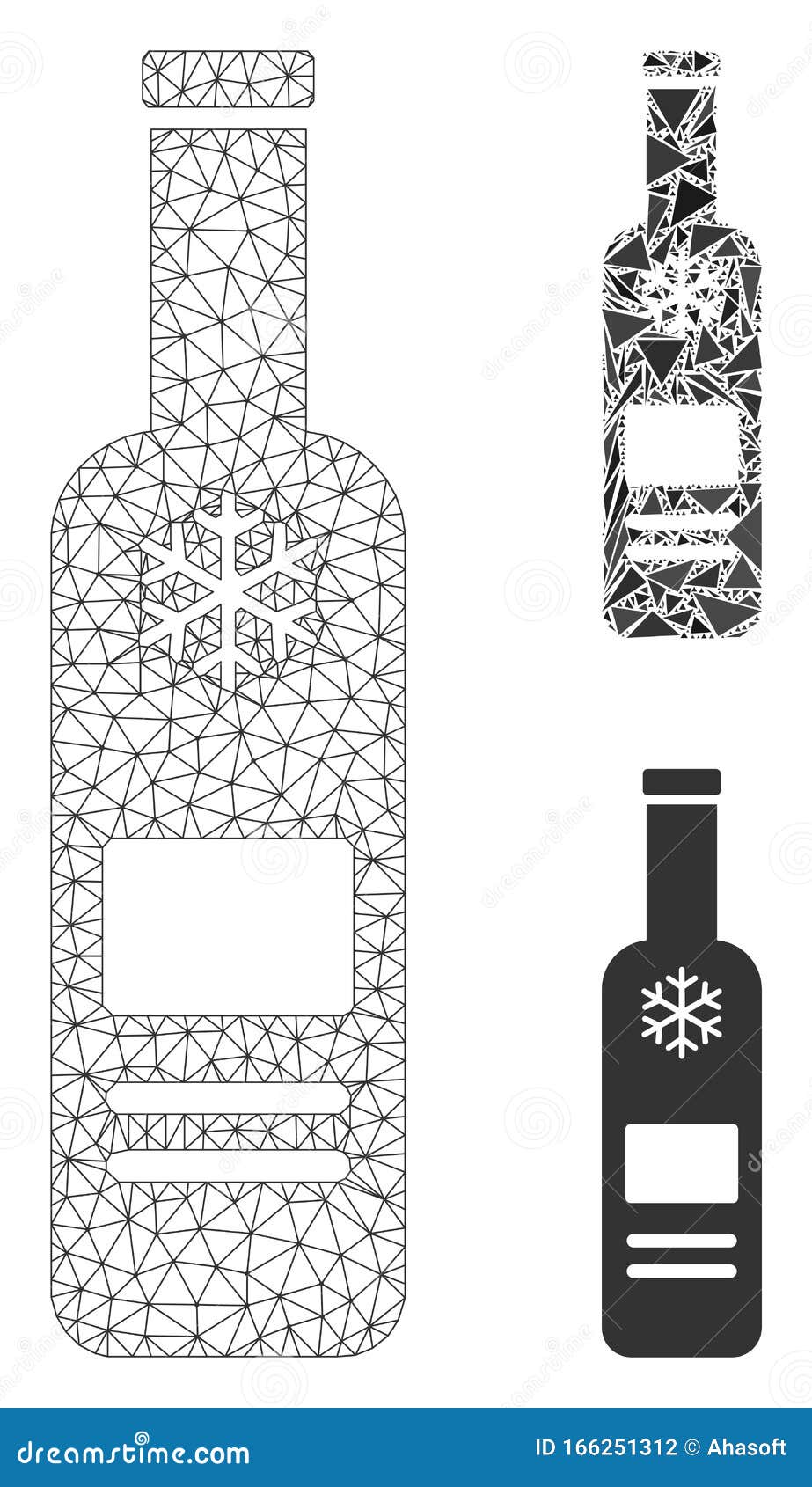Cold Vodka Bottle Vector Mesh 2D Model and Triangle Mosaic Icon Stock ...
