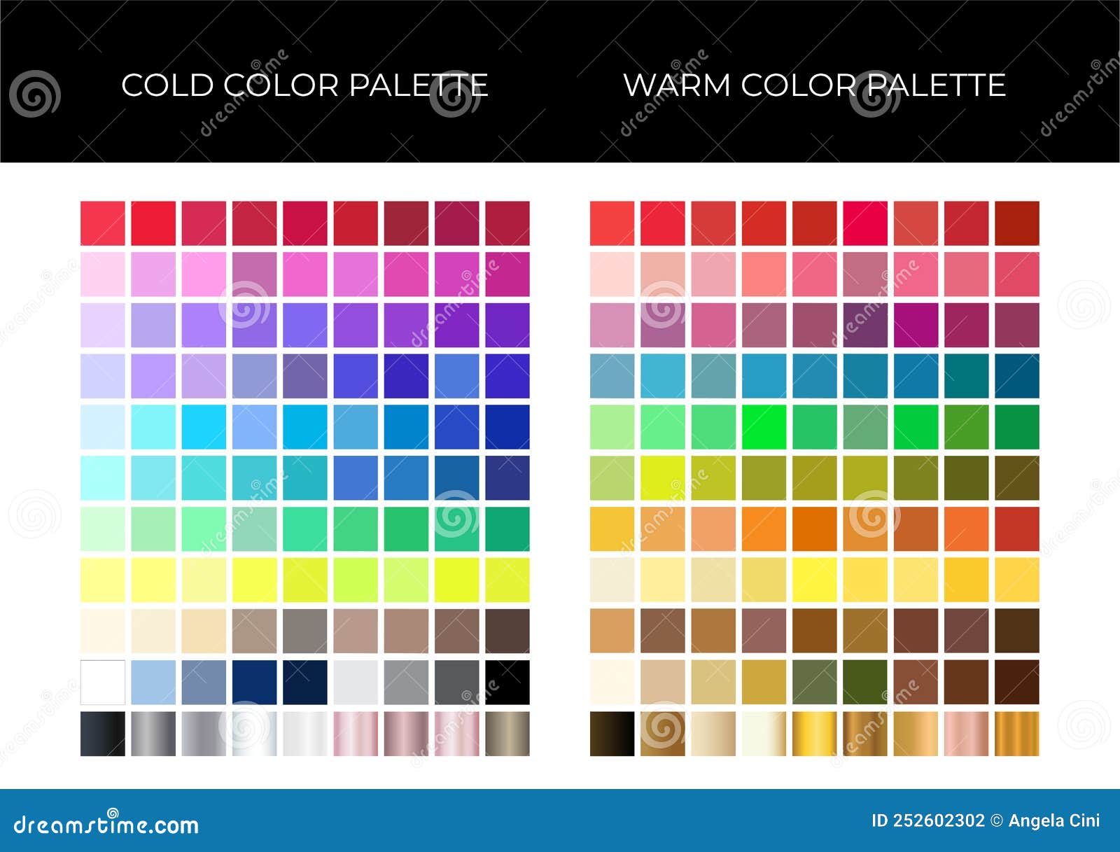Cold and Warm Color Palette with Solid Colors and Metal Gradients Stock ... Cold and Warm Color Palette with Solid Colors and Metal Gradients Stock ...