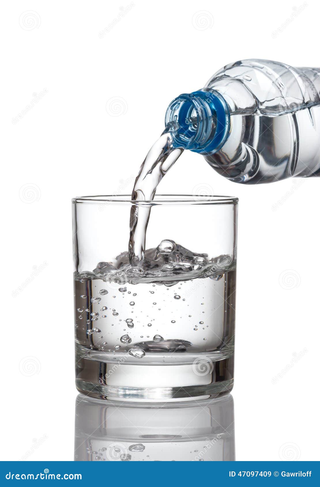 Cold Water Bottle Pour Water Glass on White Background Stock Image ...
