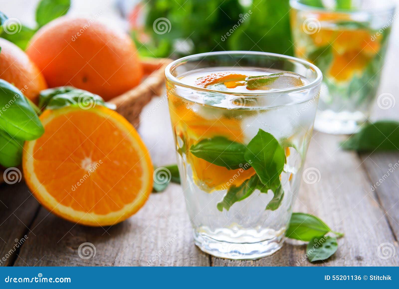 Cold Water with Orange and Basil Stock Photo - Image of juice, drinking ...