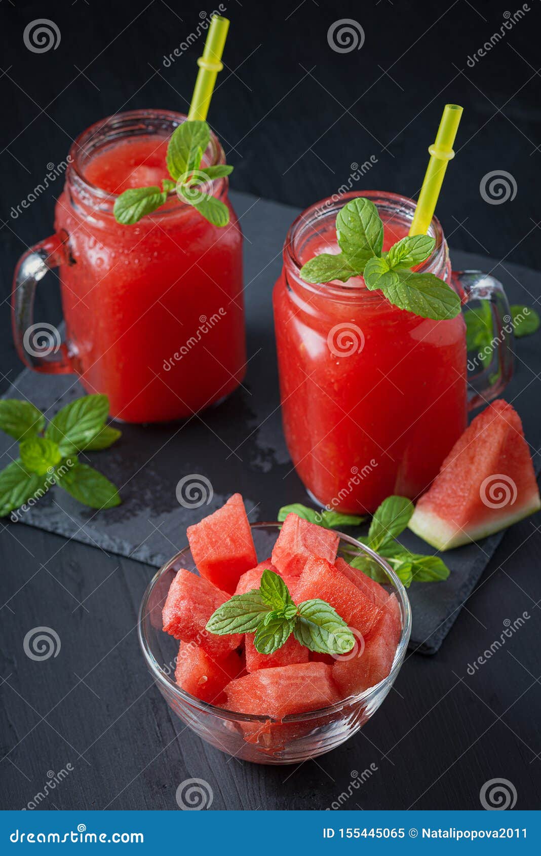 Cold Watermelon Juice and Sliced Watermelon Stock Image - Image of ...