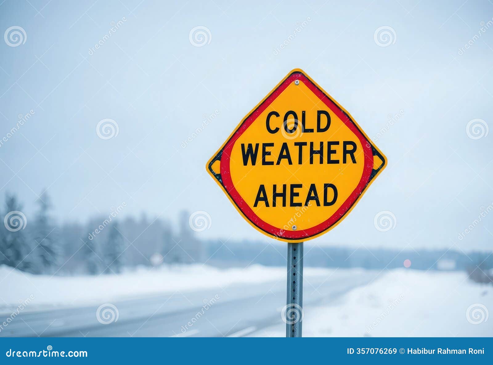 Cold Weather Ahead Road Warning Sign Stock Illustration - Illustration ...