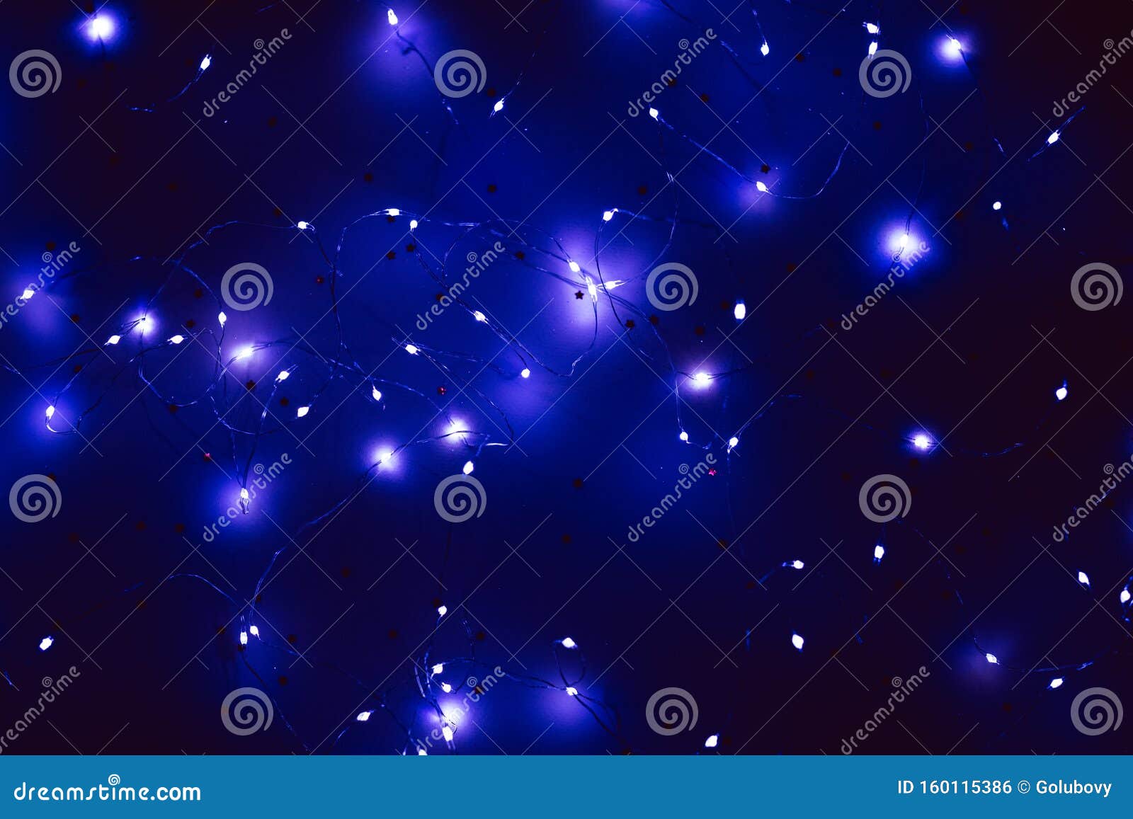 Cold White Led String Lights Navy Blue Background Stock Photo - Image ...