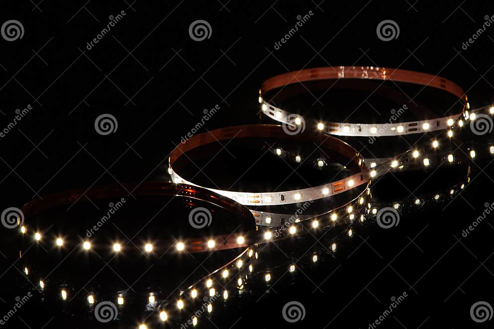 Cold White LED Strip on Black Background Stock Image - Image of color ...