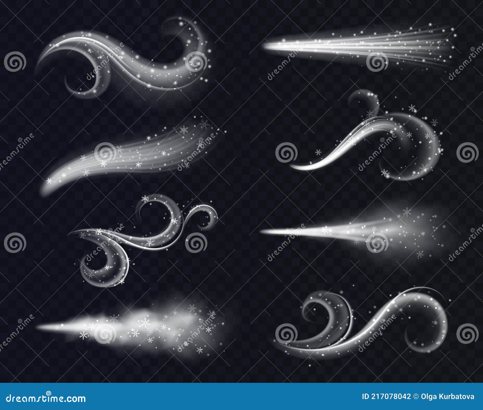 Cold Wind Air Streams. Realistic Winter Breath Flows With Snowflakes ...