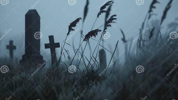 A Cold Wind Blows through the Graveyard Causing the Tall Grass To ...