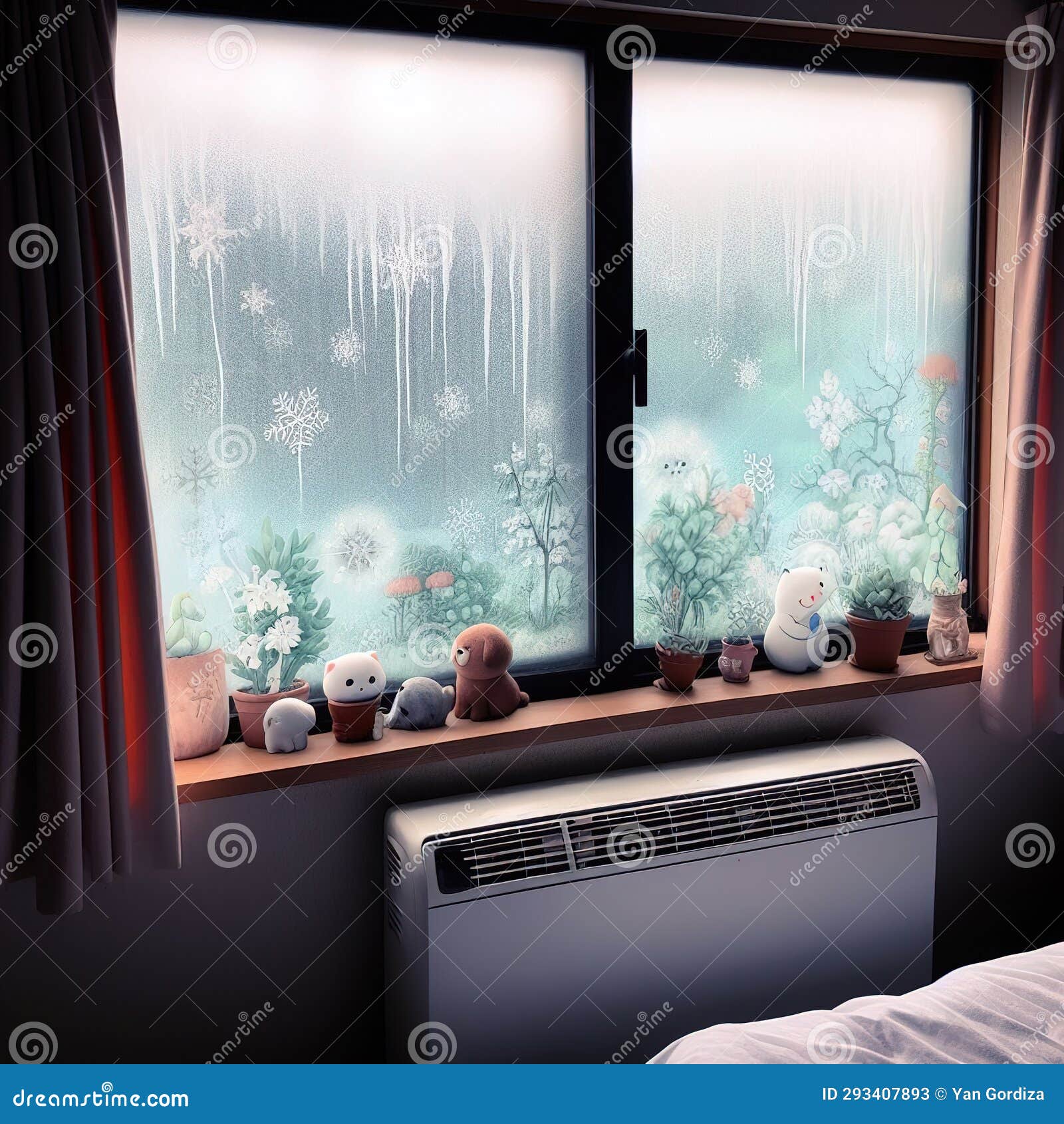 Cold window with heater. stock image. Image of cold - 293407893