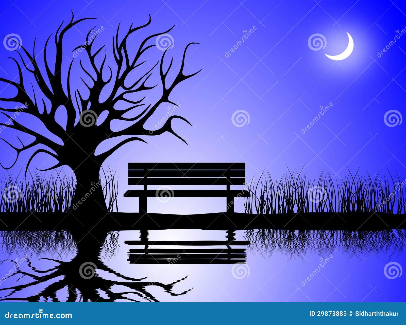 A Cold Winter Night by the Lake Stock Illustration - Illustration of ...