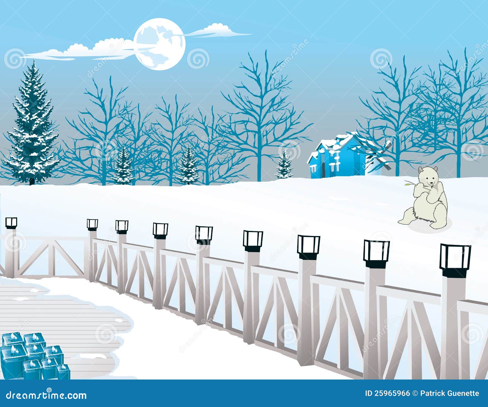 Cold Winter Night, Illustration Stock Vector - Illustration of bear ...