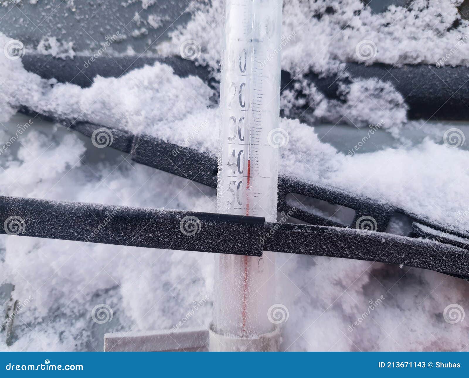 Cold Winter Thirty-five-degree Frost. Thermometer Close-up, - 35 ...