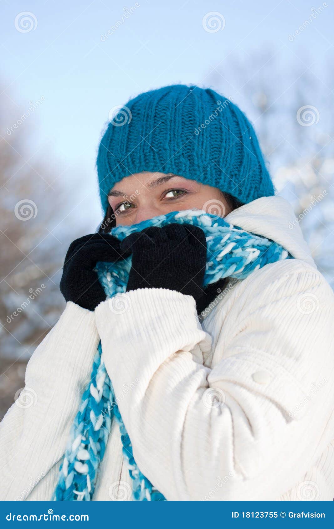 Cold winter woman stock image. Image of gloves, expression - 18123755