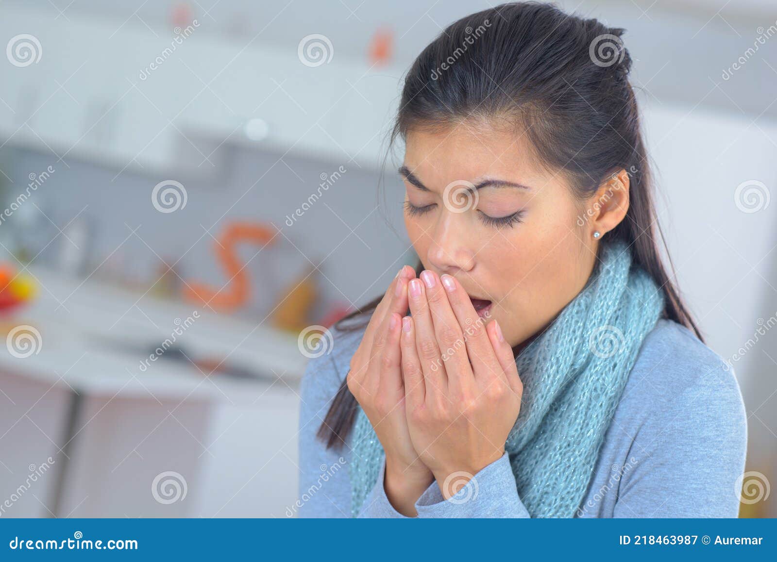 Cold Woman Holding Blowing Nose Stock Image - Image of outside, tissue ...