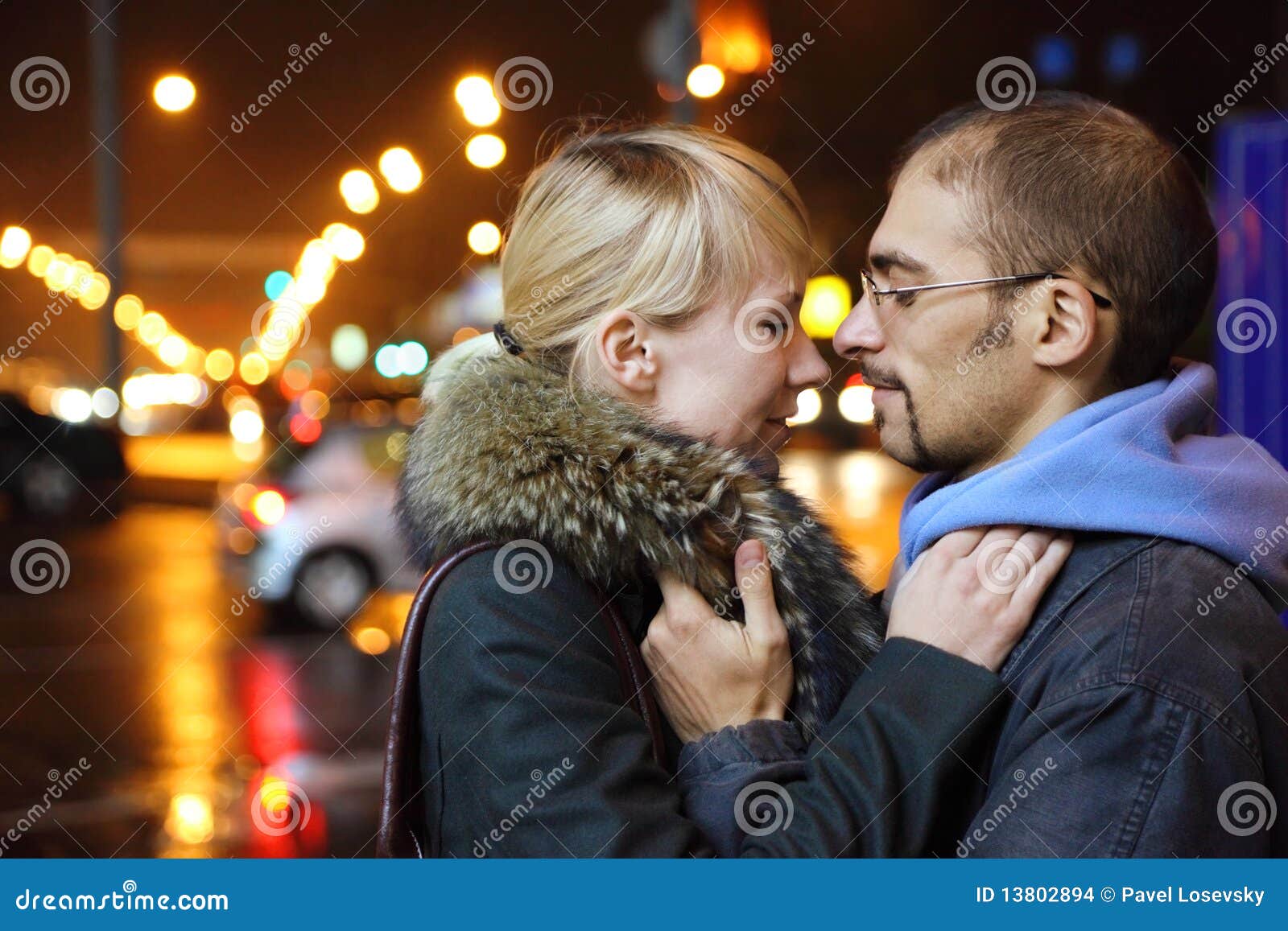 Coldly Fall City. Man and Woman is Embracing Stock Photo - Image of ...